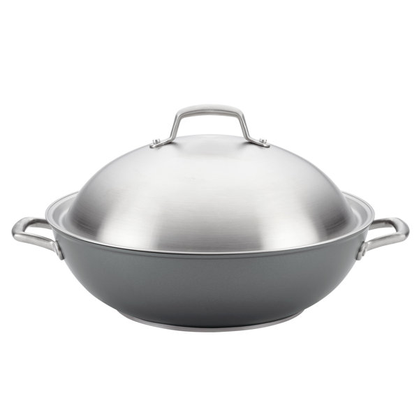 Anolon Accolade Forged Hard Anodized Nonstick Induction Wok With Lid, 13.5 Inch, Moonstone | Wayfair